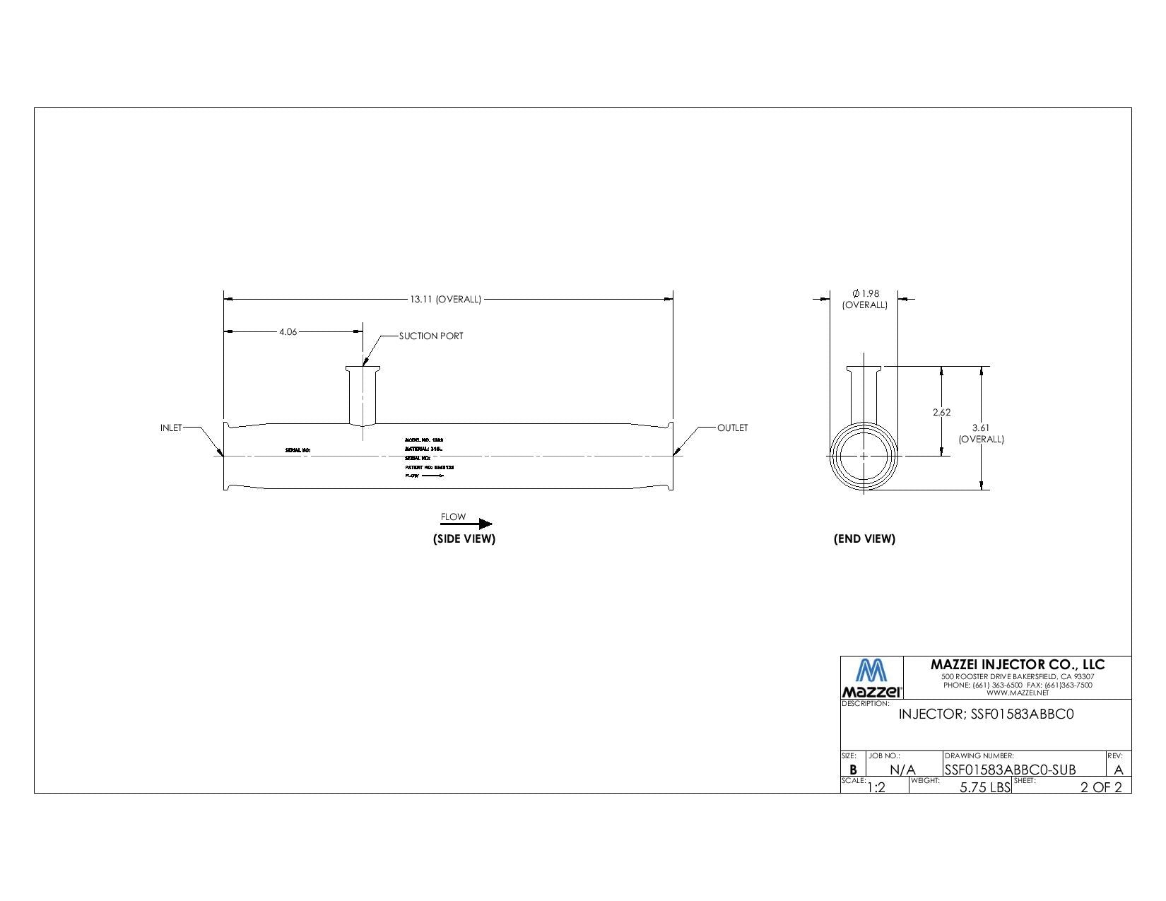 Mazzei - 1583 Series - 1.5" Male NPT Inlet/Outlet Connections (0.50" B ...