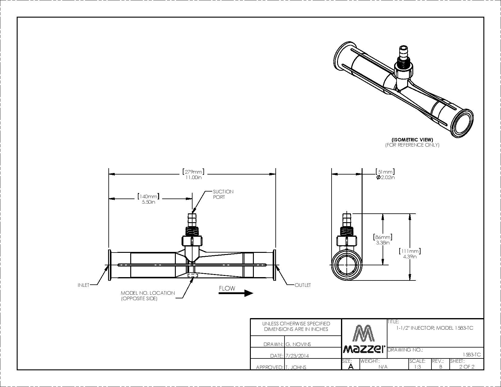 Mazzei - 1583 Series - 1.5" Male NPT Inlet/Outlet Connections (0.50" B ...