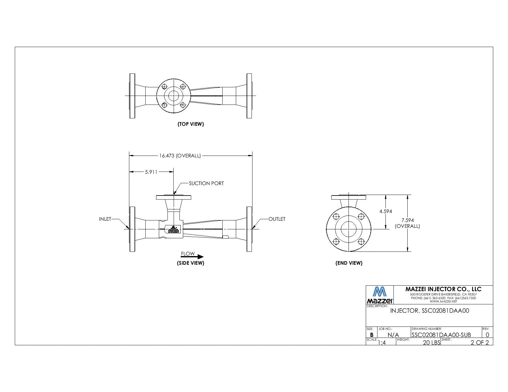 Mazzei - 2081 Series - 2.0" Male NPT Inlet/Outlet Connections (1.25" M ...