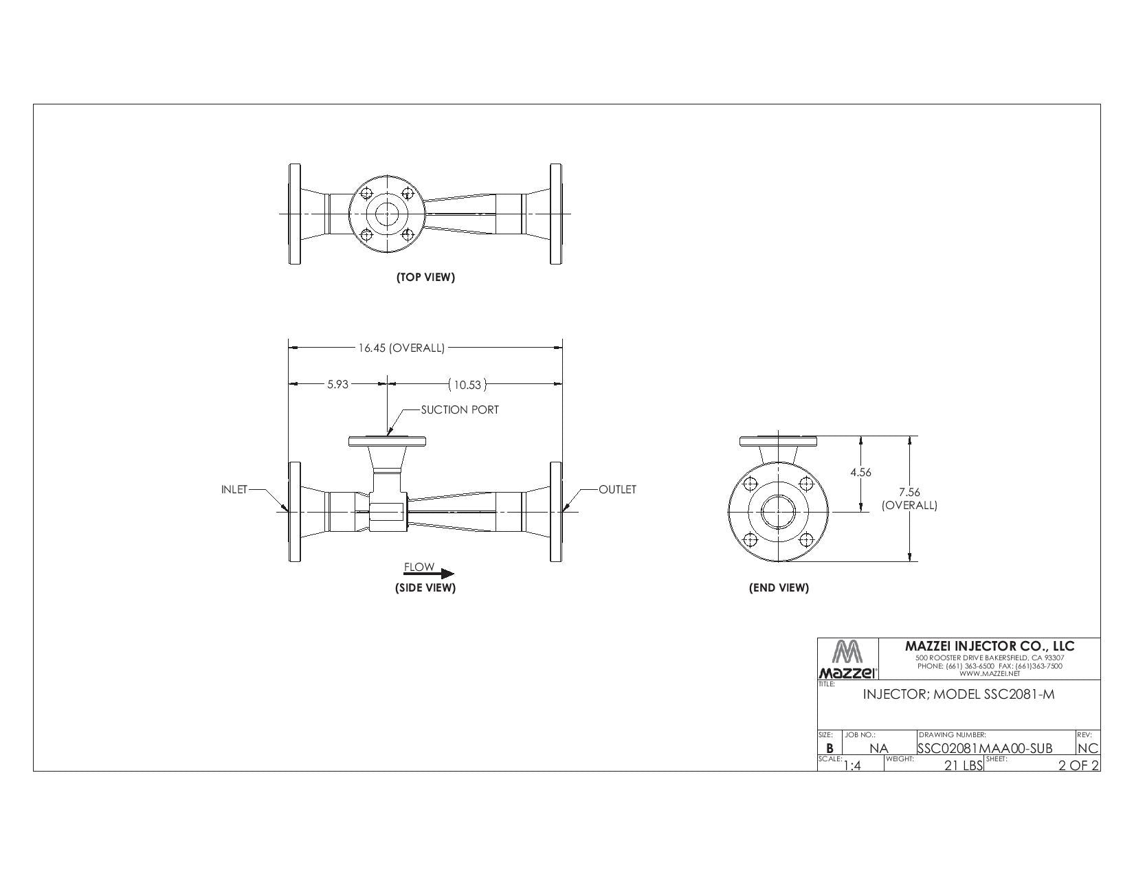 Mazzei - 2081 Series - 2.0" Male NPT Inlet/Outlet Connections (1.25" M ...