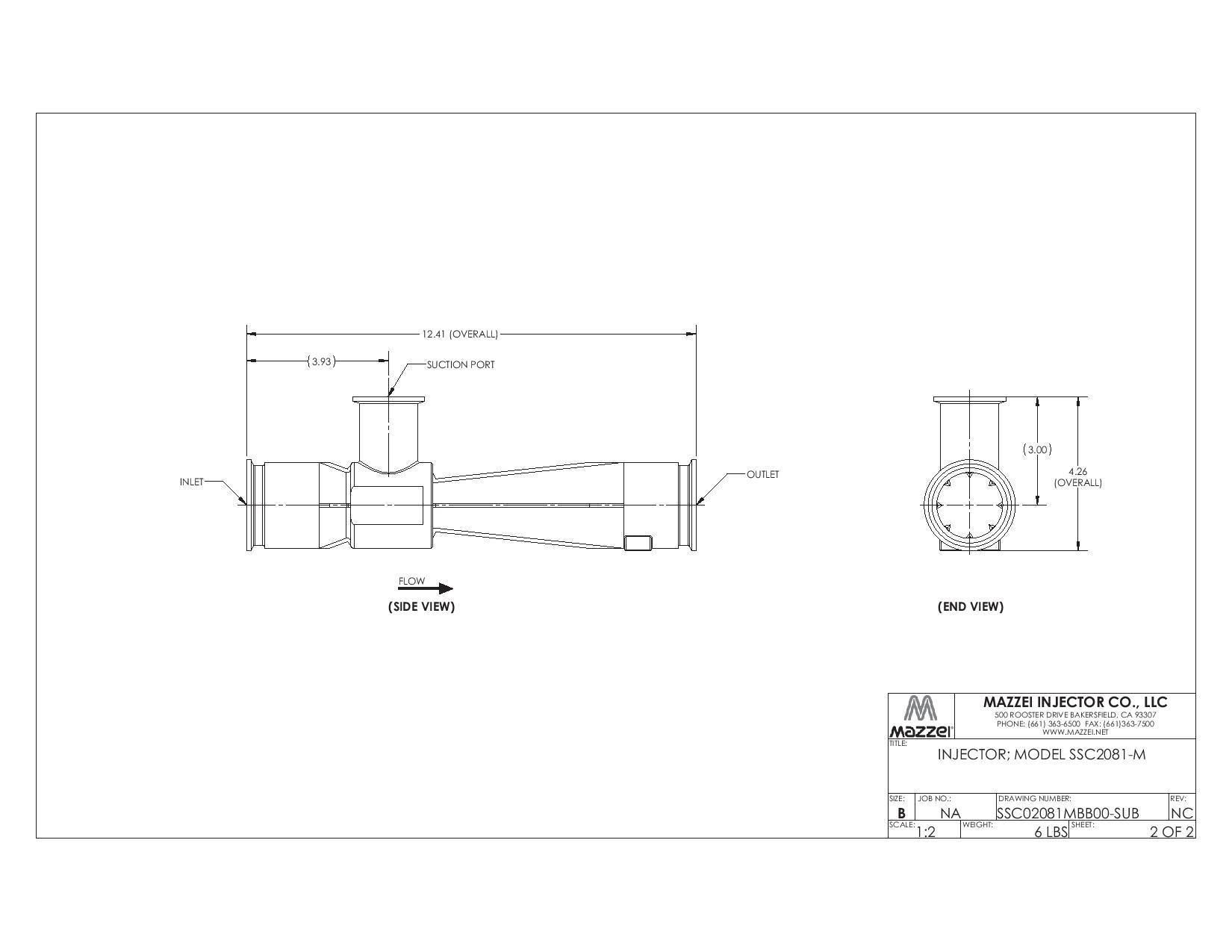 Mazzei - 2083 Series - 2.0" Male NPT Inlet/Outlet Connections (1.25" M ...