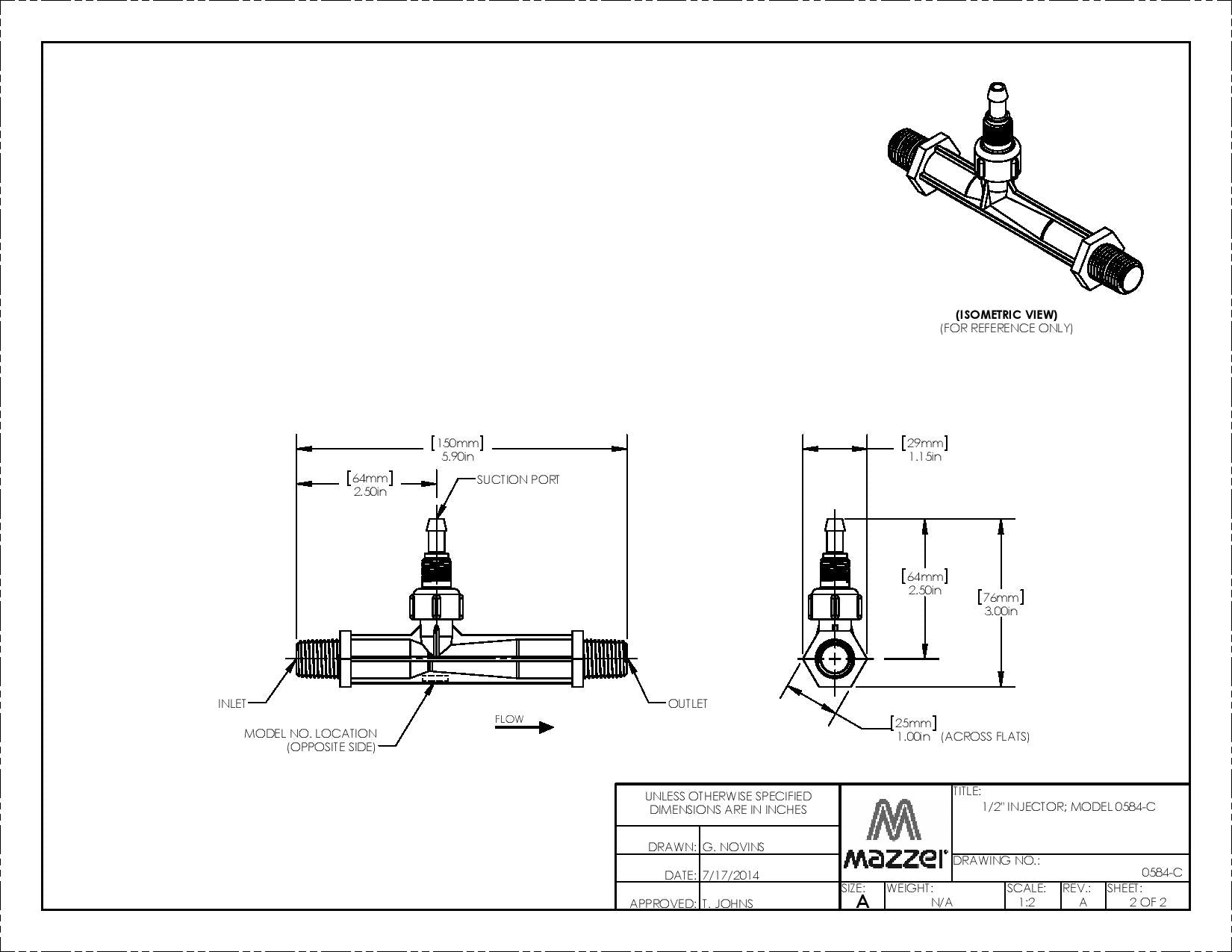 Mazzei - 584 Series - 0.75" Male NPT Inlet/Outlet Connections (0.25" B ...