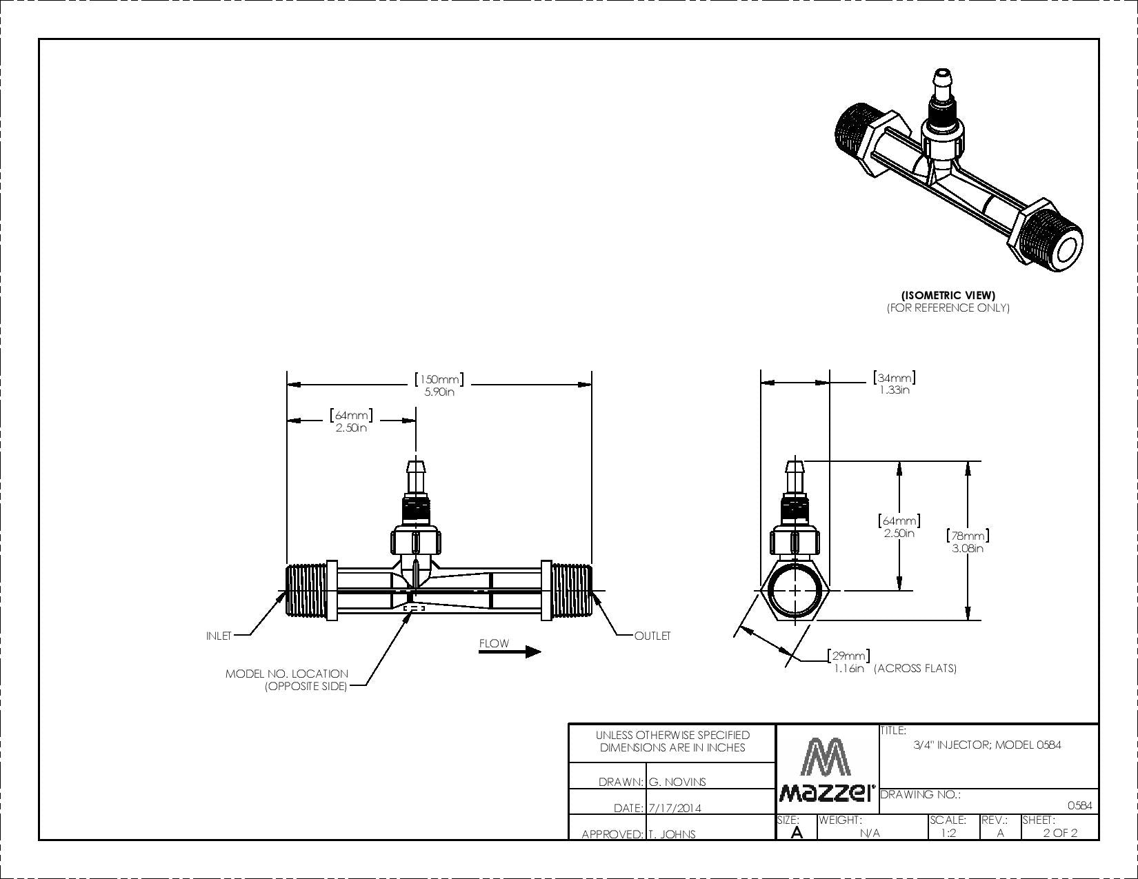 Mazzei - 584 Series - 0.75" Male NPT Inlet/Outlet Connections (0.25" B ...