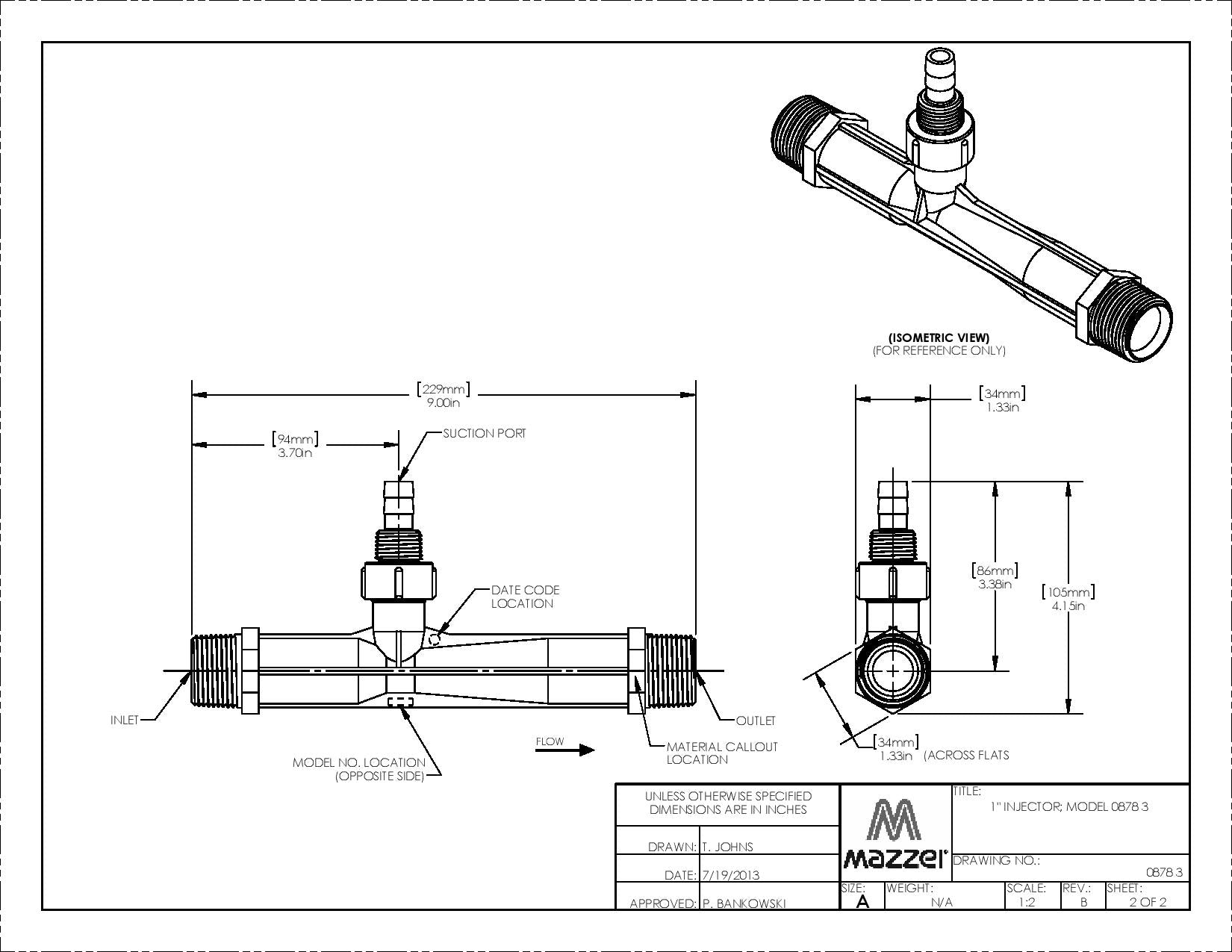 Mazzei - 878 Series - 1.0” Male NPT Inlet/Outlet Connections (0.50” Ba ...