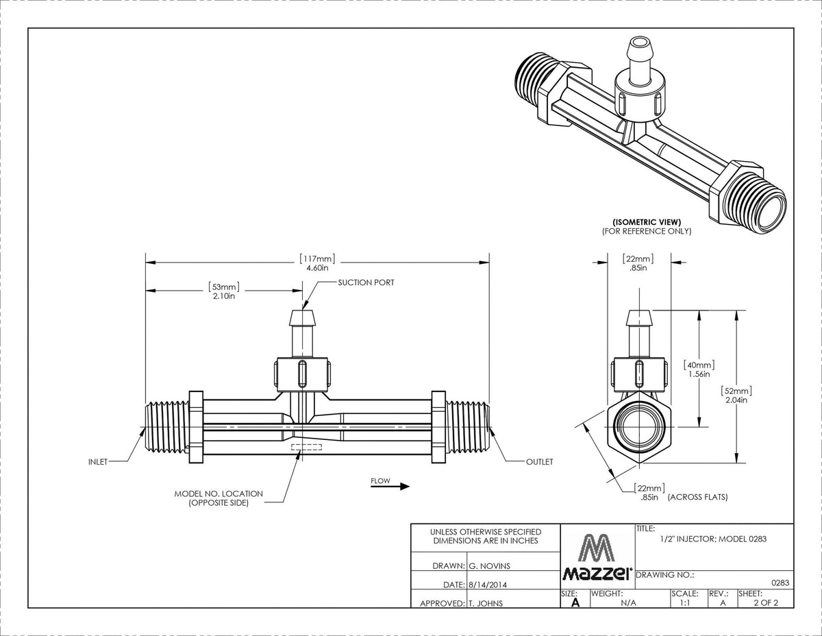 Mazzei - ISO 287 Series - 15mm Male BSPT Inlet/Outlet Connections (0.2 ...