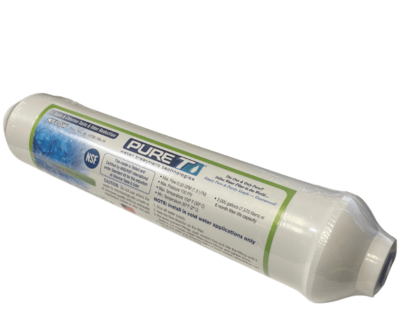 PureT - IL-10W-SR-14 - 10" x 2" Inline GAC & Phosphate Filter; Scale I ...