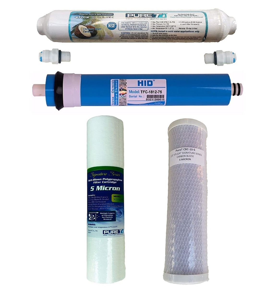 RO Filter Set with RO Membrane, 75 GPD Membrane, for 4 Stage System ...